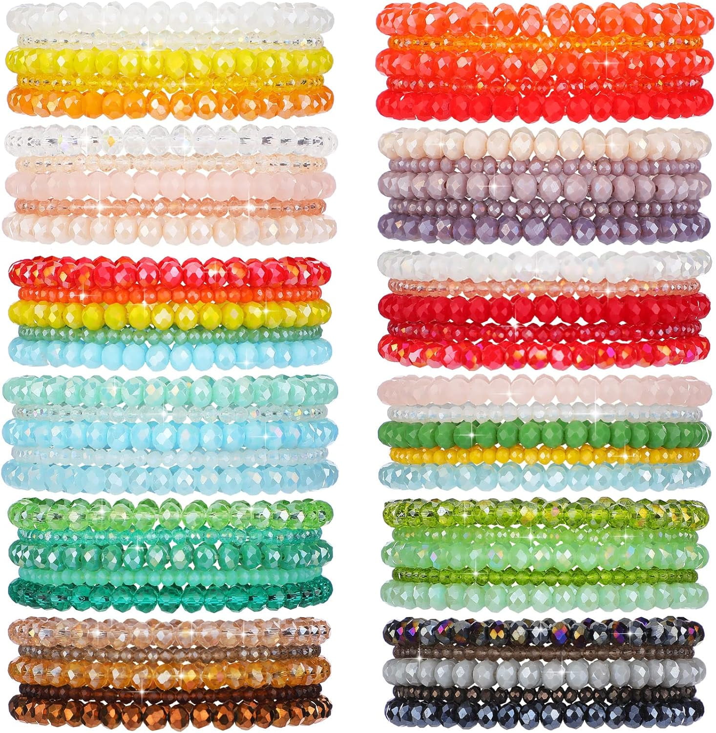 60 Pcs Crystal Beaded Bracelets Bulk For Women Bohemian Multi Layer ...
