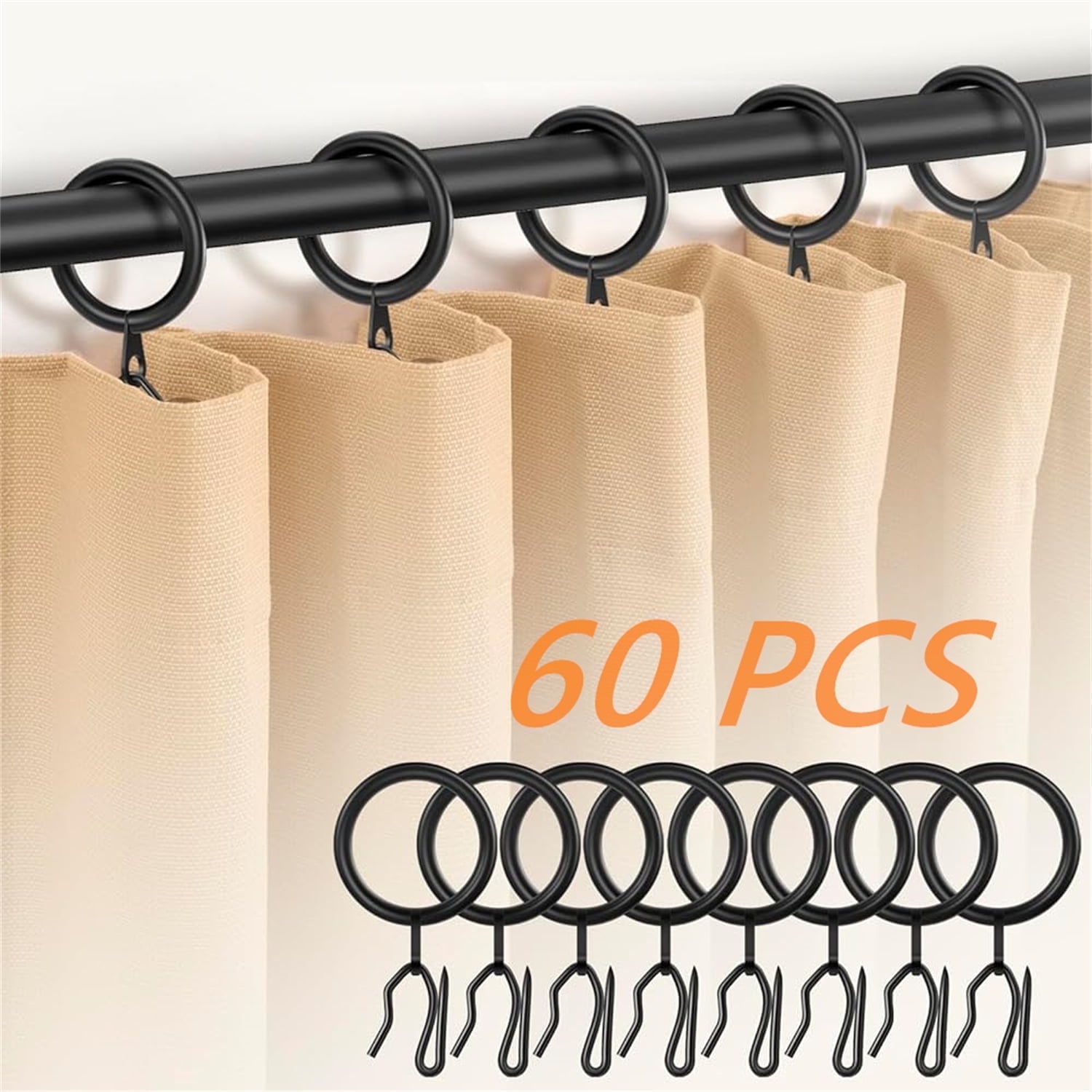 60 Pcs Heavy Duty Curtain Rings with Double Hooks Metal Curtain Hook ...