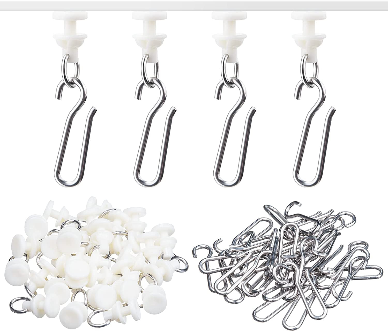 60 Pcs Curtain Track Gliders Hooks, White Ceiling Curtain Track, Pack ...