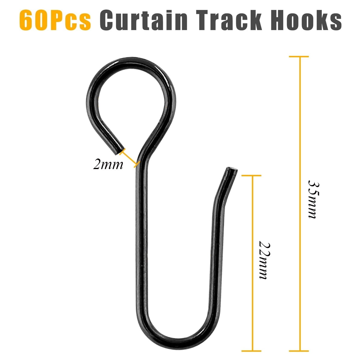 60 Pcs Curtain Track Hooks S Shaped Metal Curtain Hooks Shower Curtain Wire Hooks For Ceiling ...