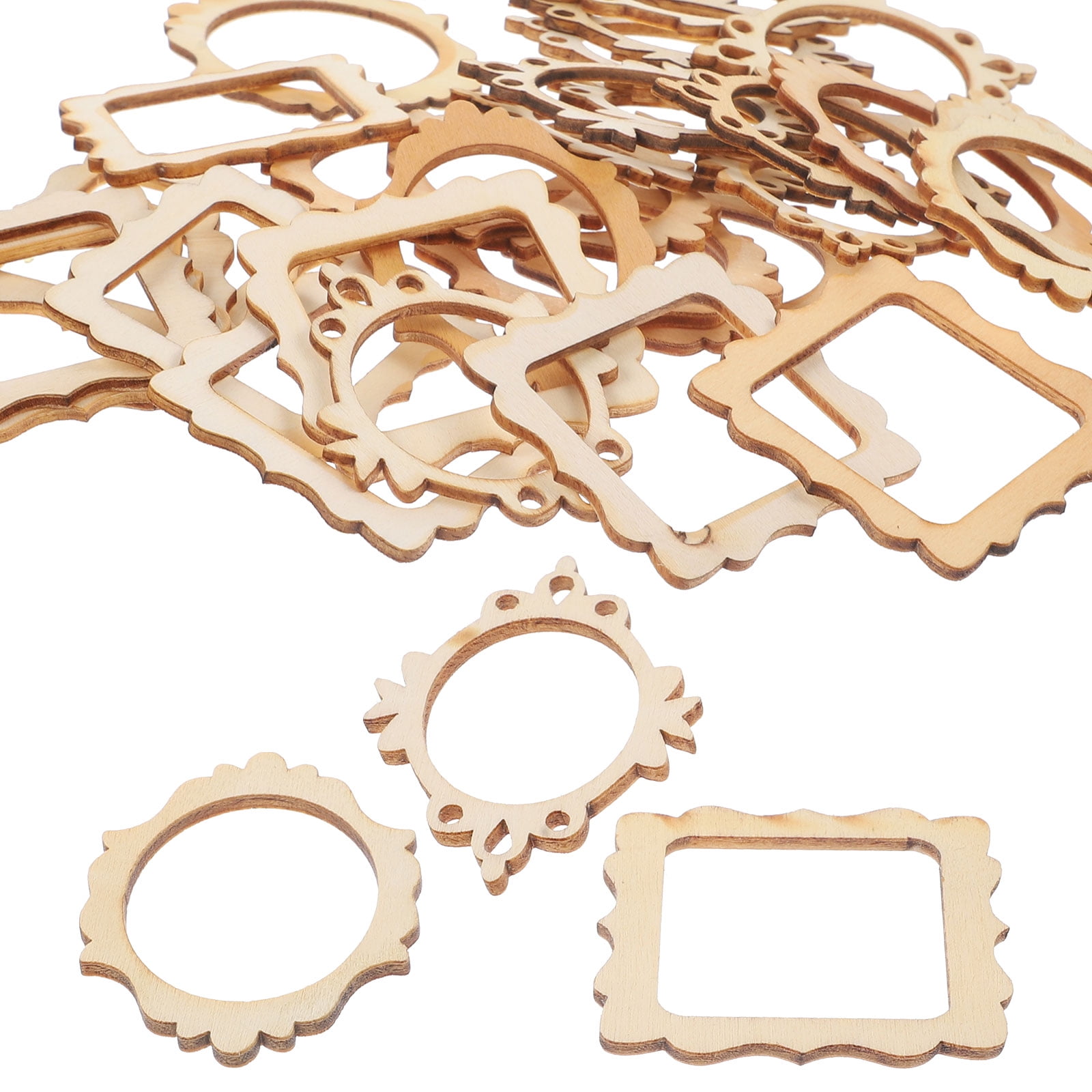 60 Pcs DIY Handmade Hollow Wood Chip Decorative Pendant Leaves for ...