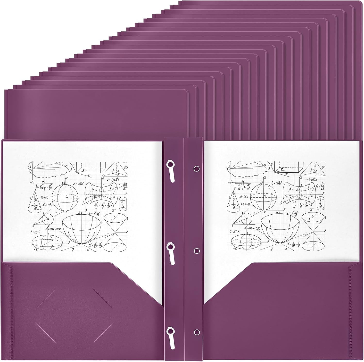 60 Pcs Dark Purple Plastic Folders with 2 Pockets, Prongs, and Business ...