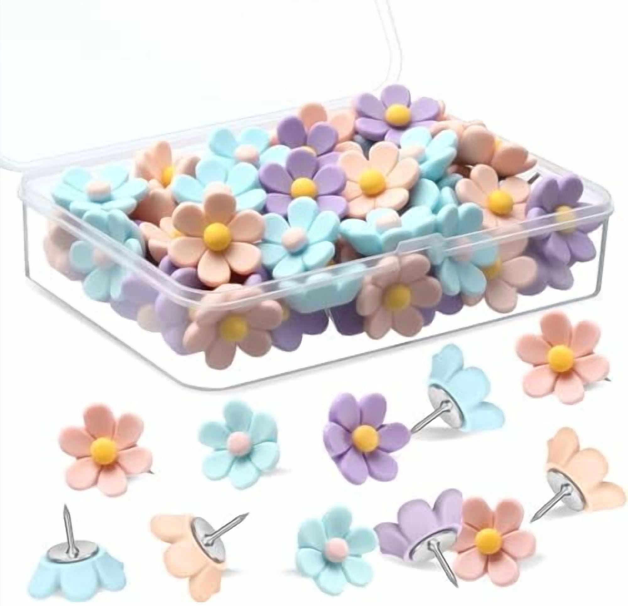 60 Pcs Decorative Thumb Tacks Colorful Cute Pushpin Flower Pushpin ...