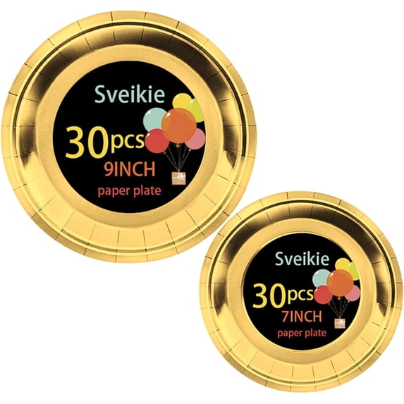 60 Pcs Disposable Gold Paper Plates - 30 9-Inch And 30 7-Inch, Gold ...
