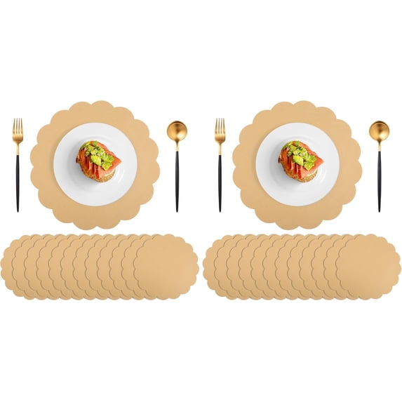 60 Pcs Disposable Kraft Paper Placemats, 13.5 Inch Round Scalloped ...