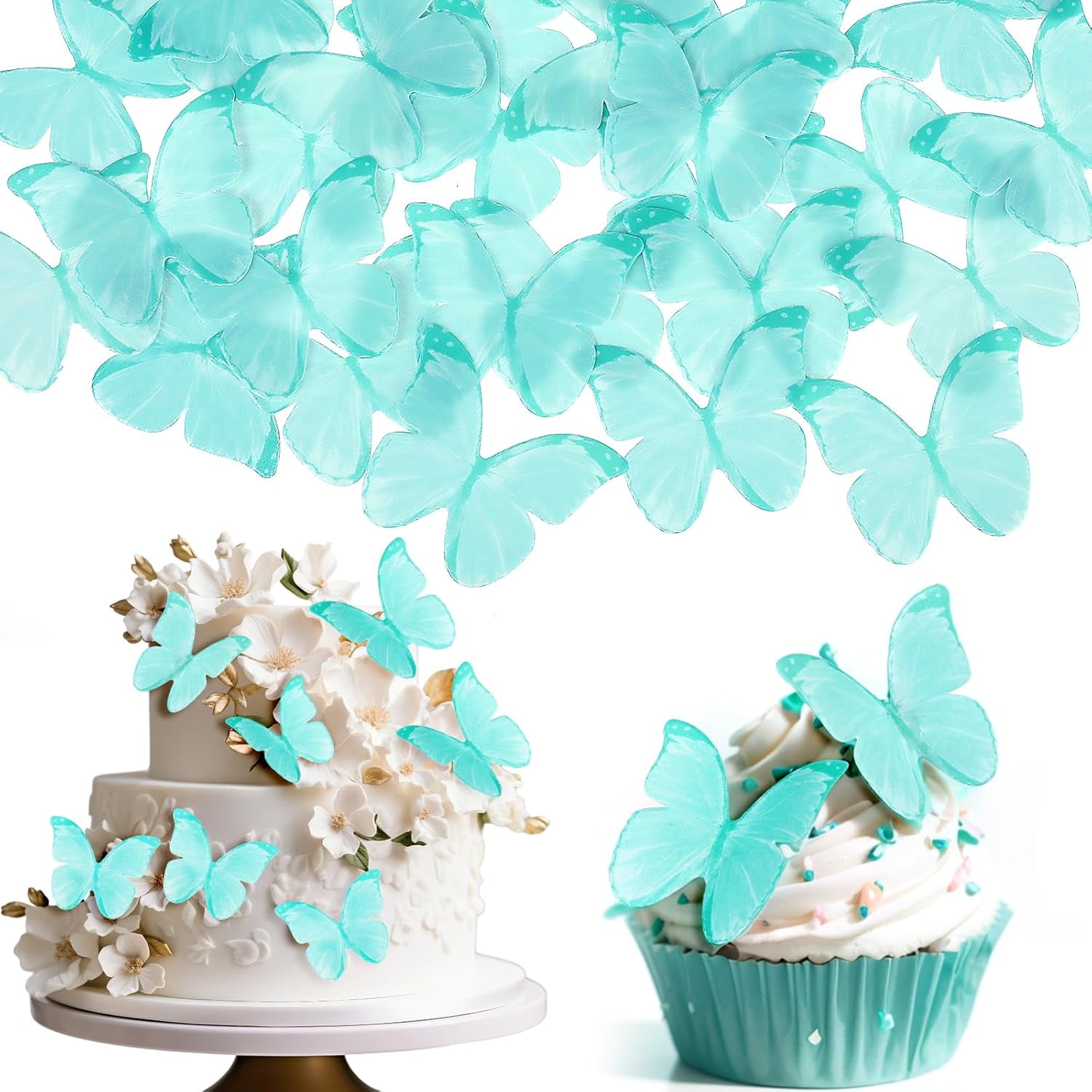 60 Pcs Edible Butterflies for Cake Decorating, Wafer Paper Toppers for ...