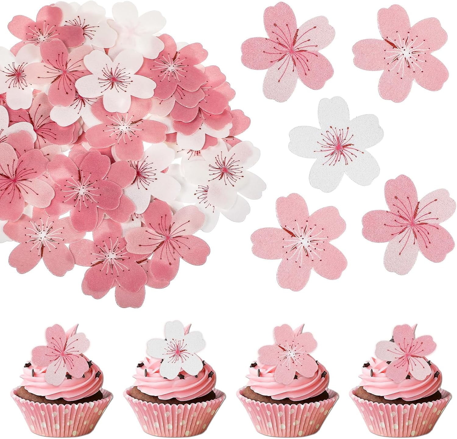 60 Pcs Edible Cherry Blossoms Cupcake Toppers, Flowers Cake Toppers ...