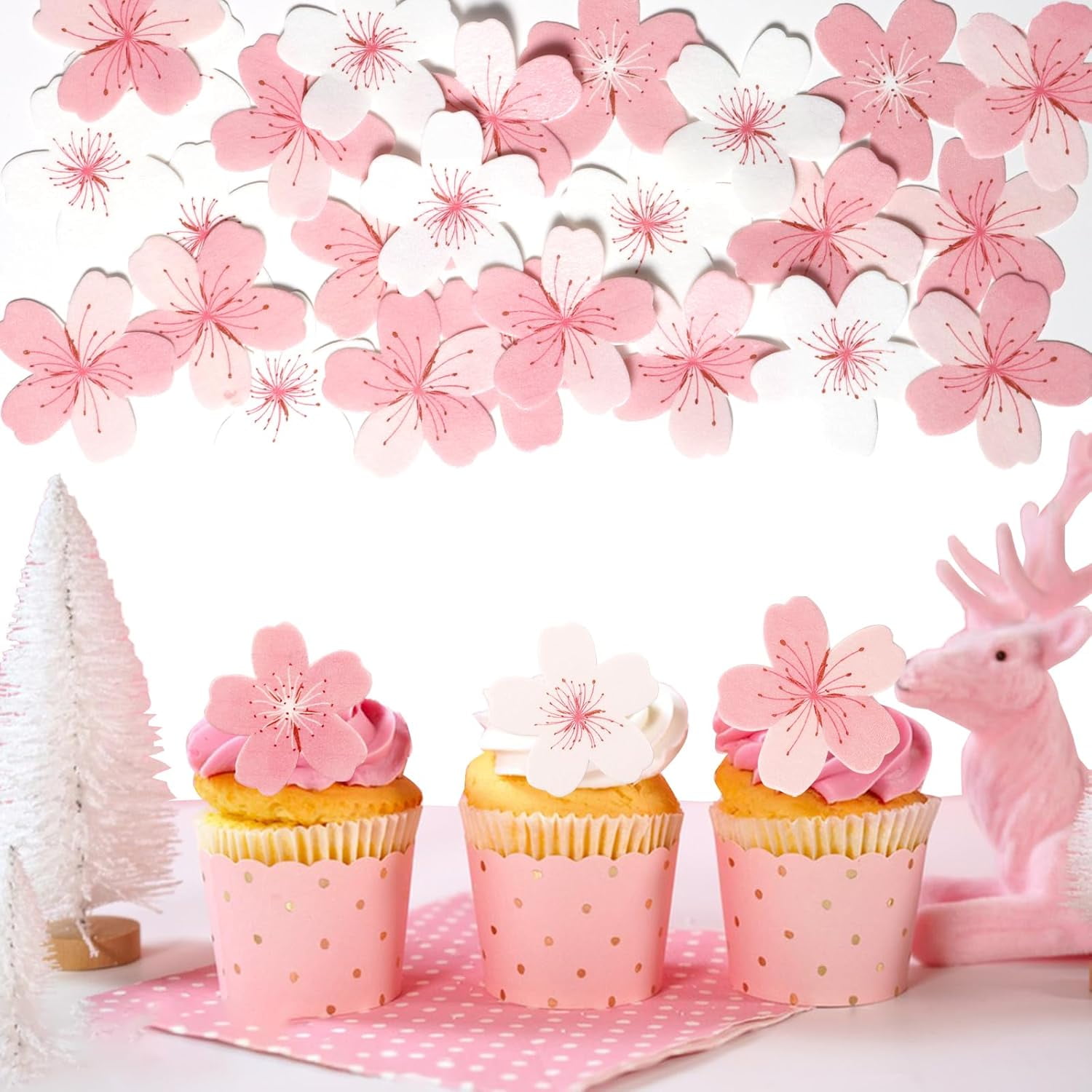 60 Pcs Edible Flowers Cake Topper Cupcake Toppers Decorations Wafer ...