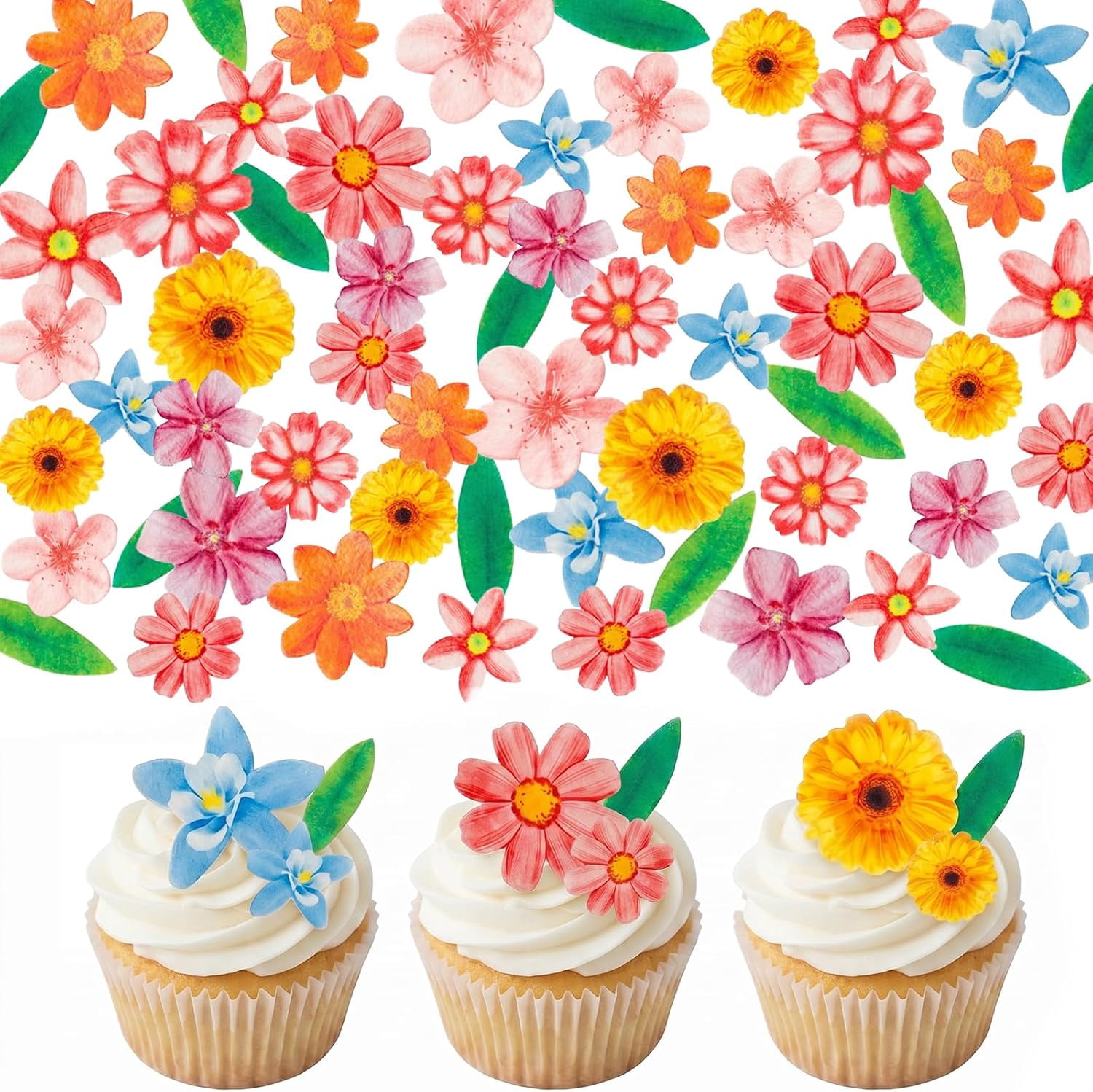 60 Pcs Edible Flowers Cupcake Toppers Cake Decorations Hawaiian Flower ...