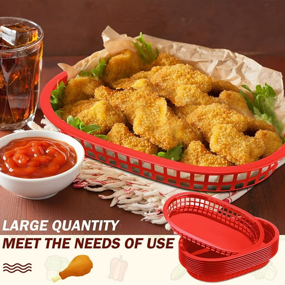 60 Pcs Fast Food Baskets - Red Plastic Oval Storage Baskets for ...