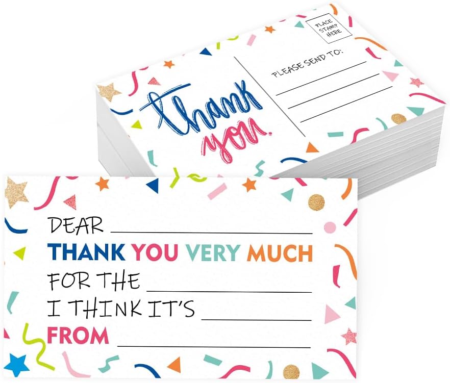 60 Pcs Fill In The Blank Thank You Cards Colorful Appreciation ...