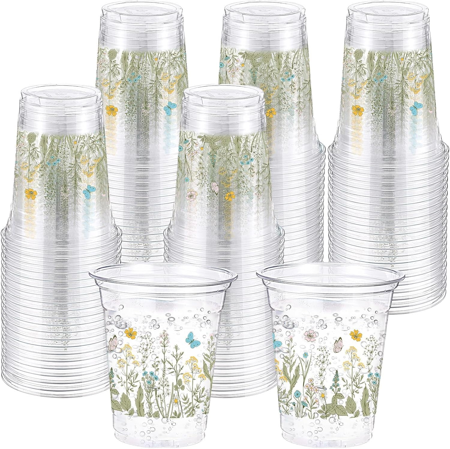 60 Pcs Floral Cups with Spring Summer Fall Flower 16 oz Wildflowers ...