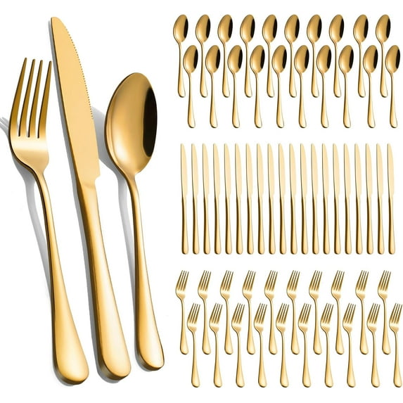 60-Pcs Gold Silverware Set - Stainless Steel Flatware Cutlery Set ...