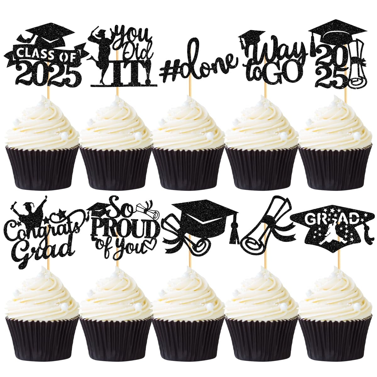 60 Pcs Graduation Cupcake Toppers,Glitter Class RST1 of 2025 Cupcake ...