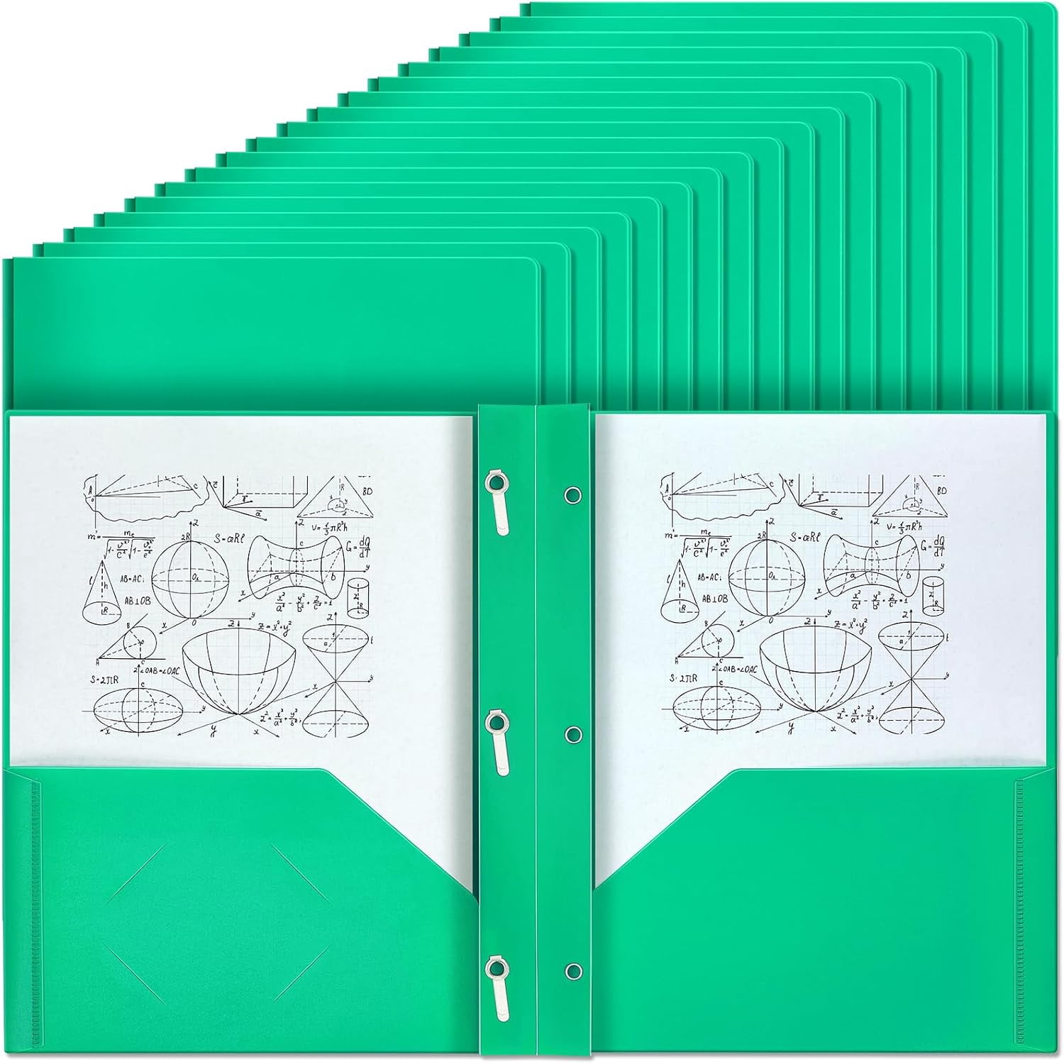 60 Pcs Green Plastic Letter-Size Folders with 2 Pockets, Prongs, and ...