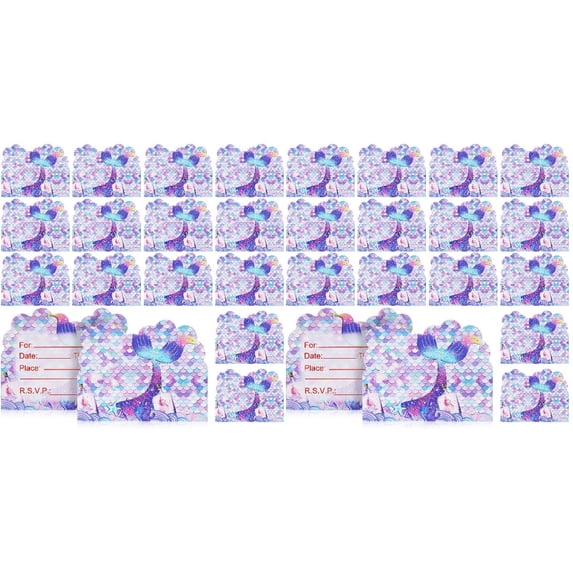 60 Pcs Greeting Cards Mermaid Theme Birthday Invitation Baby Shower ...