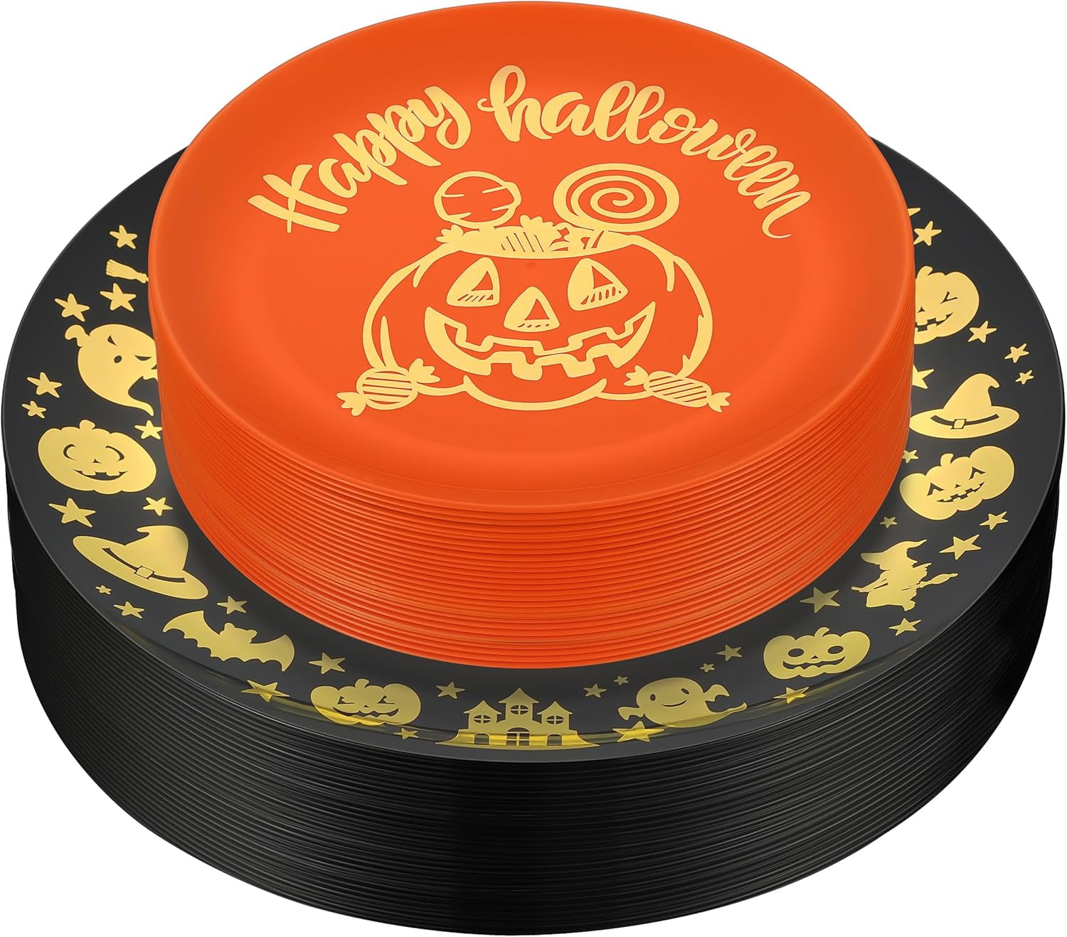 60 Pcs Halloween Party Plastic Plate Set for 30 Guests, Disposable ...
