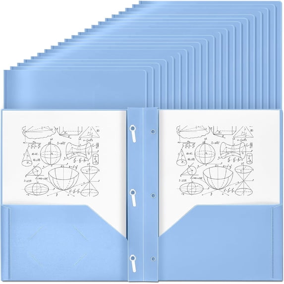 60 Pcs Haze Blue Plastic Folders with 2 Pockets, 3 Prongs, and Card ...