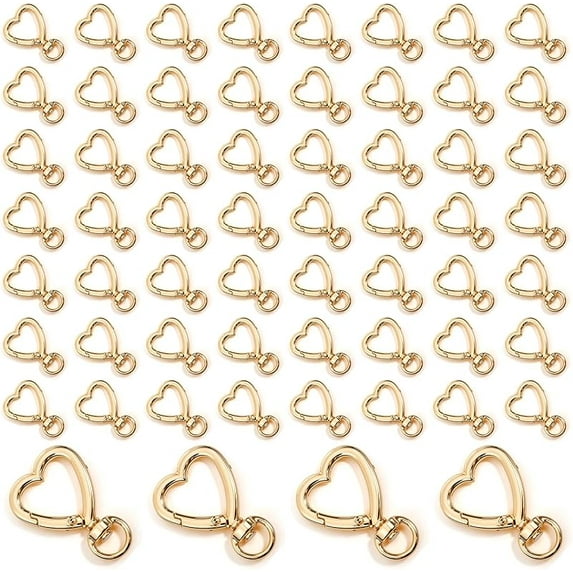 60 Pcs Heart Keychain Clip Silver Metal Heart Carabiner Clip Clasp ...