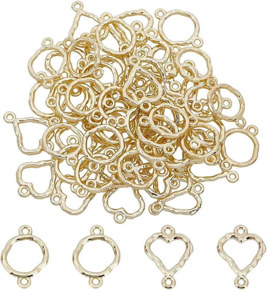 60 Pcs Heart and Round Connector Charms Light Gold Alloy Linking ...
