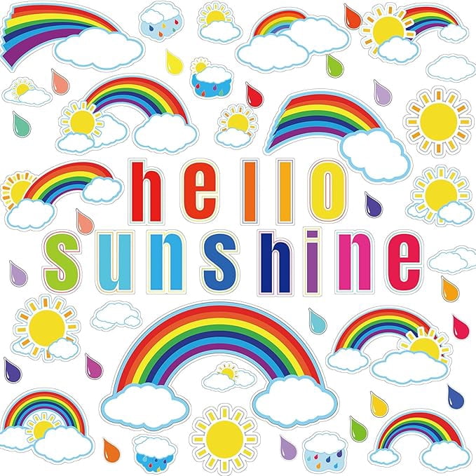 60 Pcs Hello Sunshine Cutouts Rainbows Suns Colorful Cutouts Rainbow ...