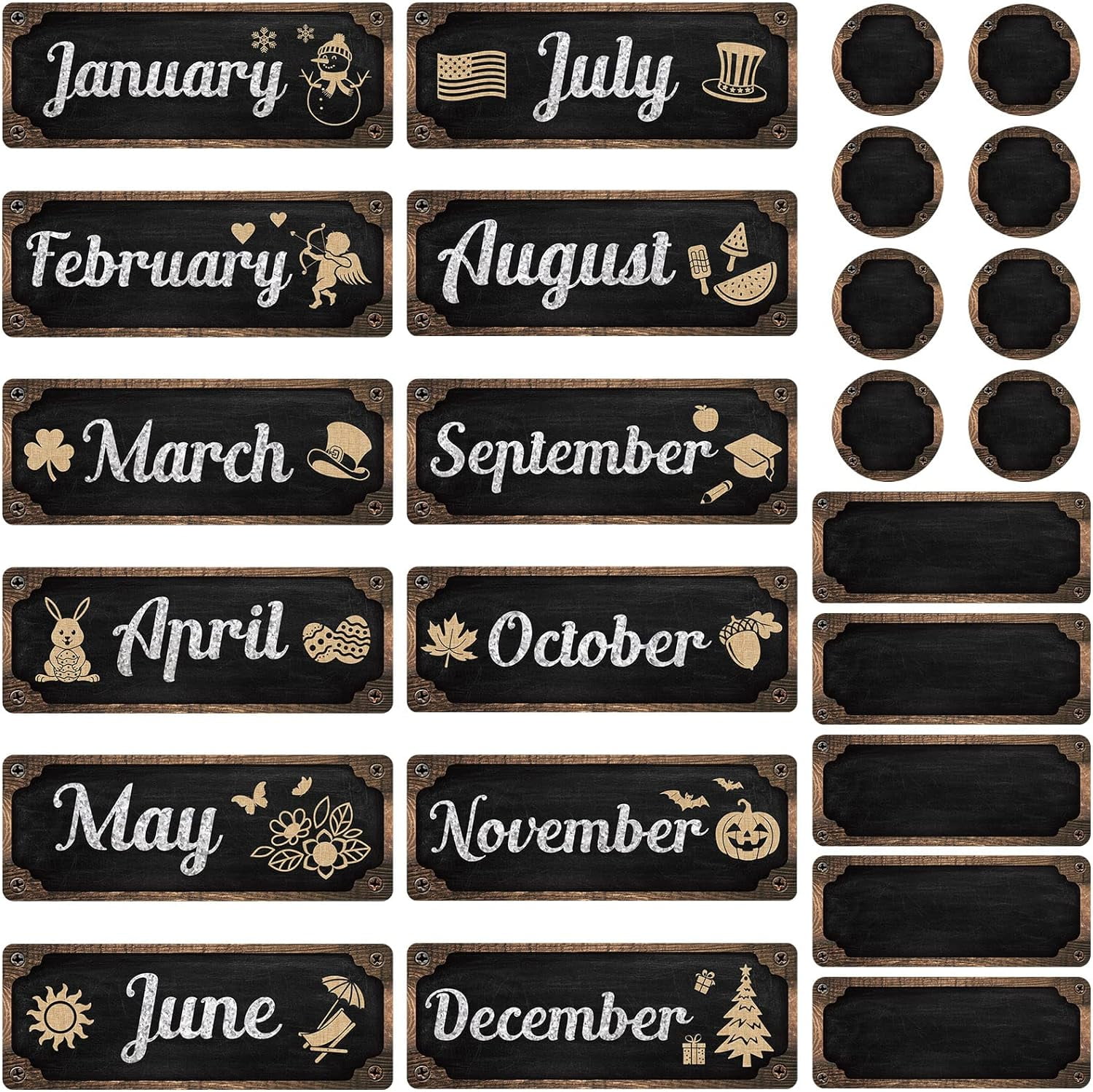 60 Pcs Industrial Chic Months of the Year Bulletin Board Set Holiday ...