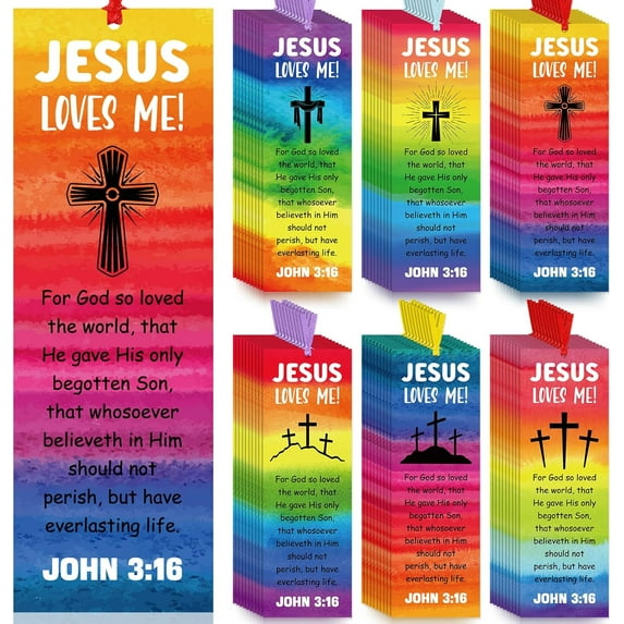 60 Pcs Jesus Loves Me Bookmarks VBS John 3 16 Christian Gifts Rainbow ...