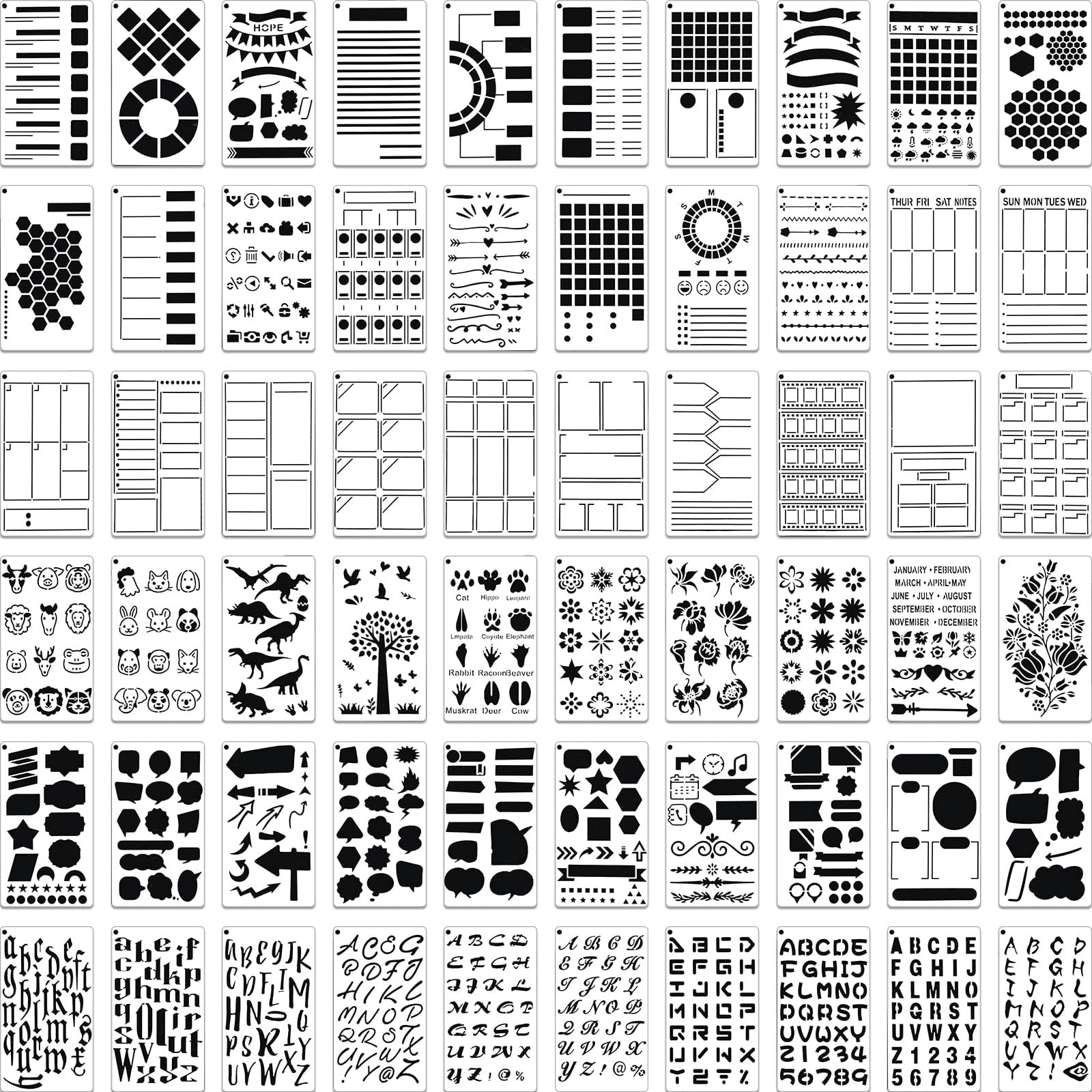 60 Pcs Journal Planner YPF5 Stencils Plastic Drawing Letter and Number ...
