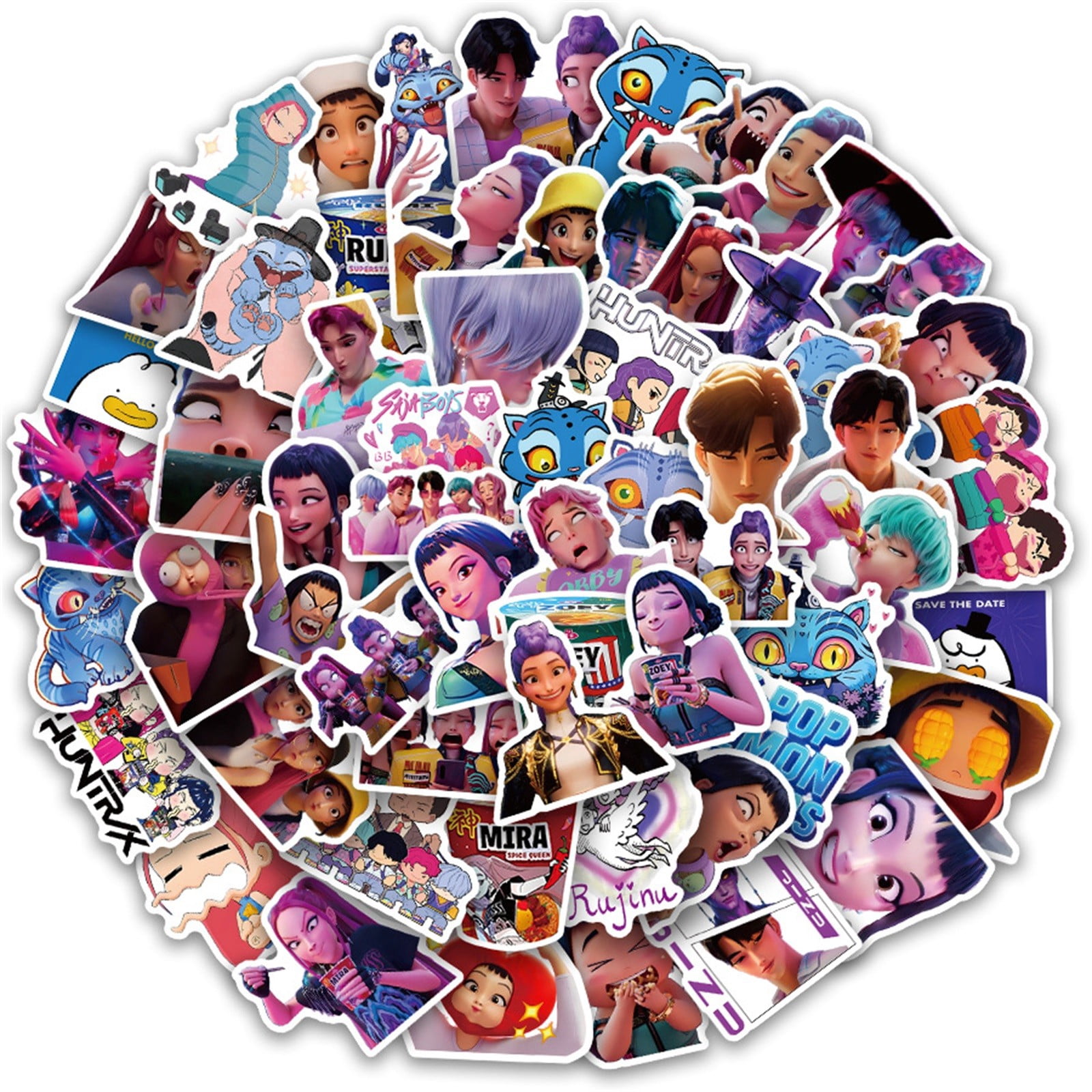 60 Pcs Korean Idol Demon Movie Hunters Stickers Anime Style Waterproof ...