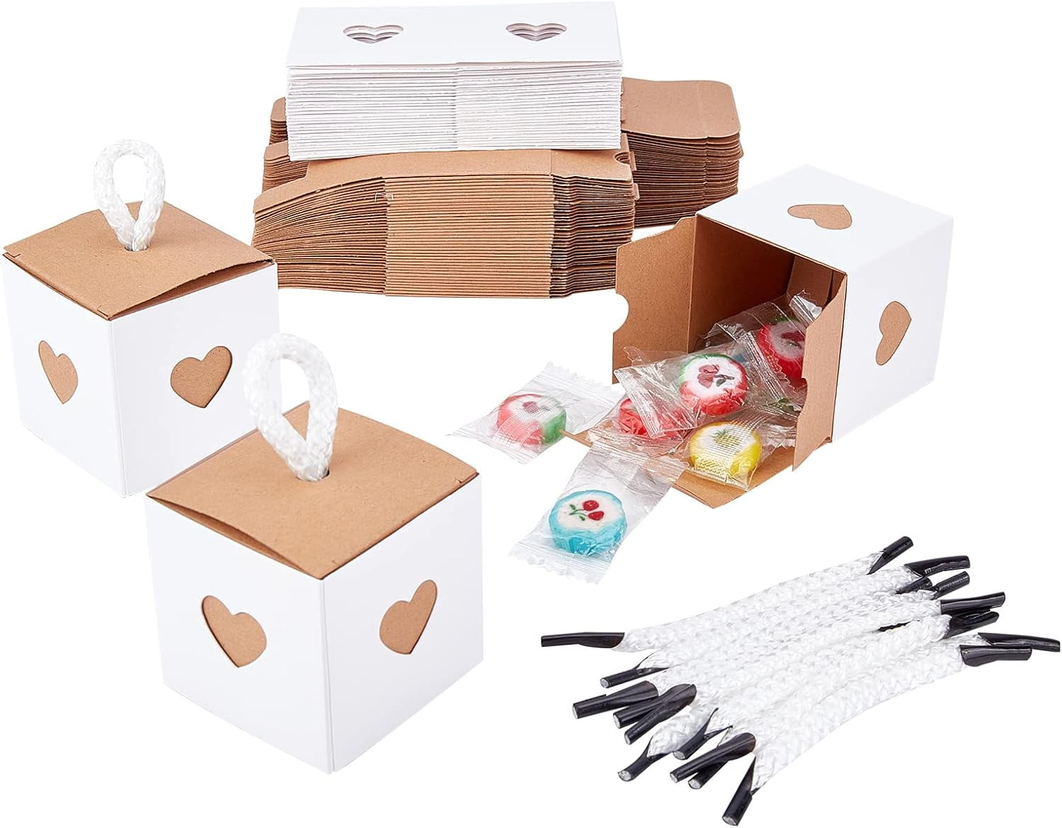 60 Pcs Kraft Paper Candy Box Mini Square with Heart Window Candy ...