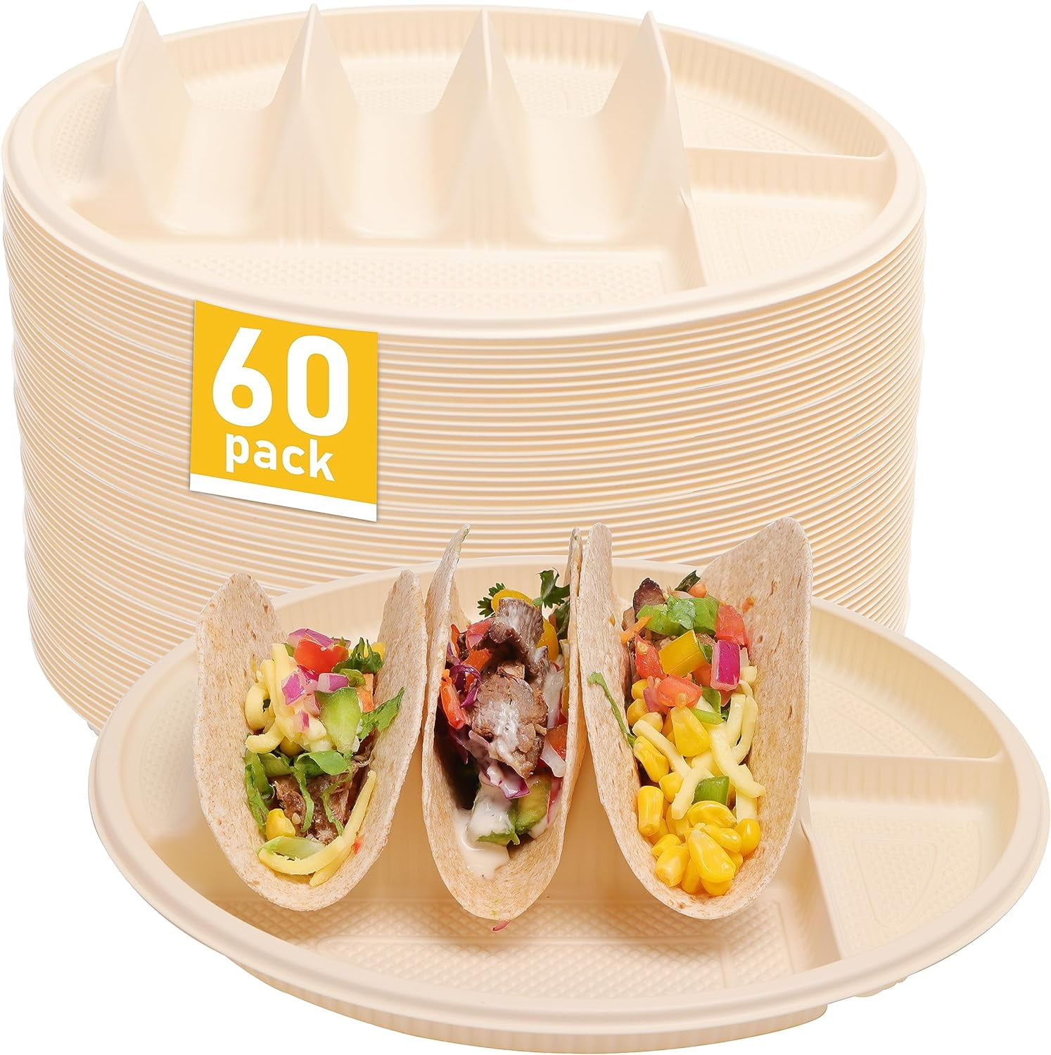 60 Pcs Large Disposable Taco Plates for Party, Cornstarch Taco Holder ...