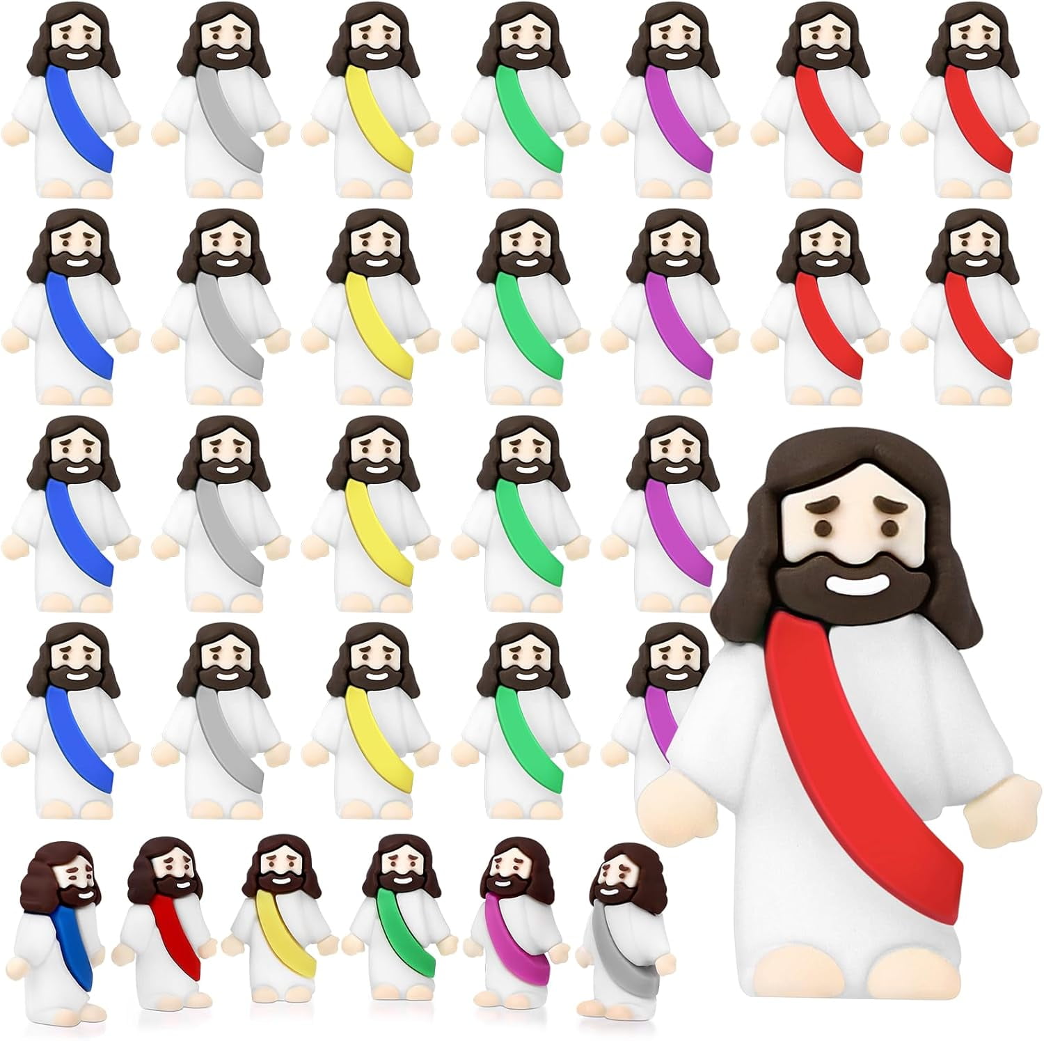 60 Pcs Little Jesus Figures, Mini Rubber Jesus Figures Bulk 6 Colors ...