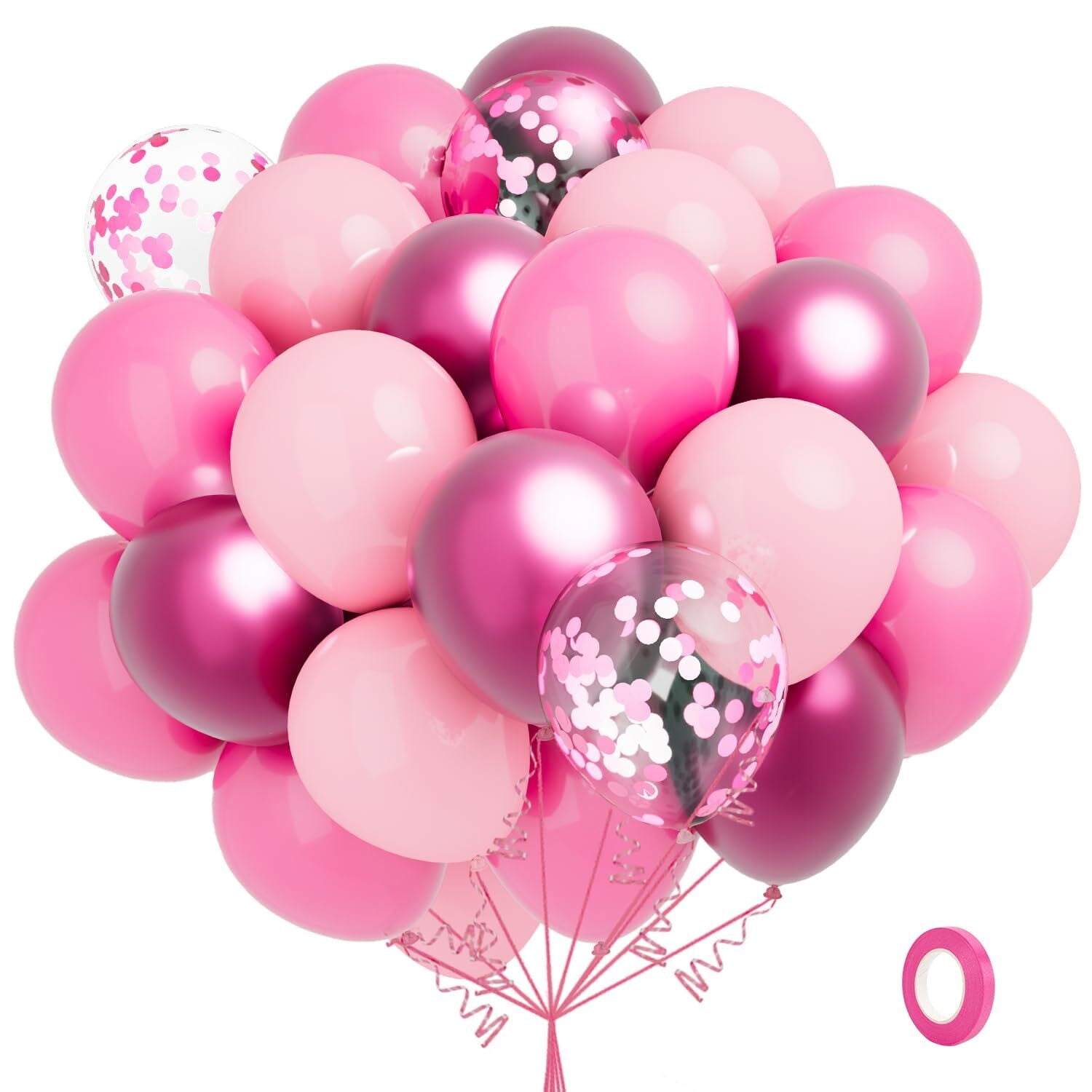 60 Pcs Metallic Pink 12Inch Latex Balloons and Confetti Balloons for ...
