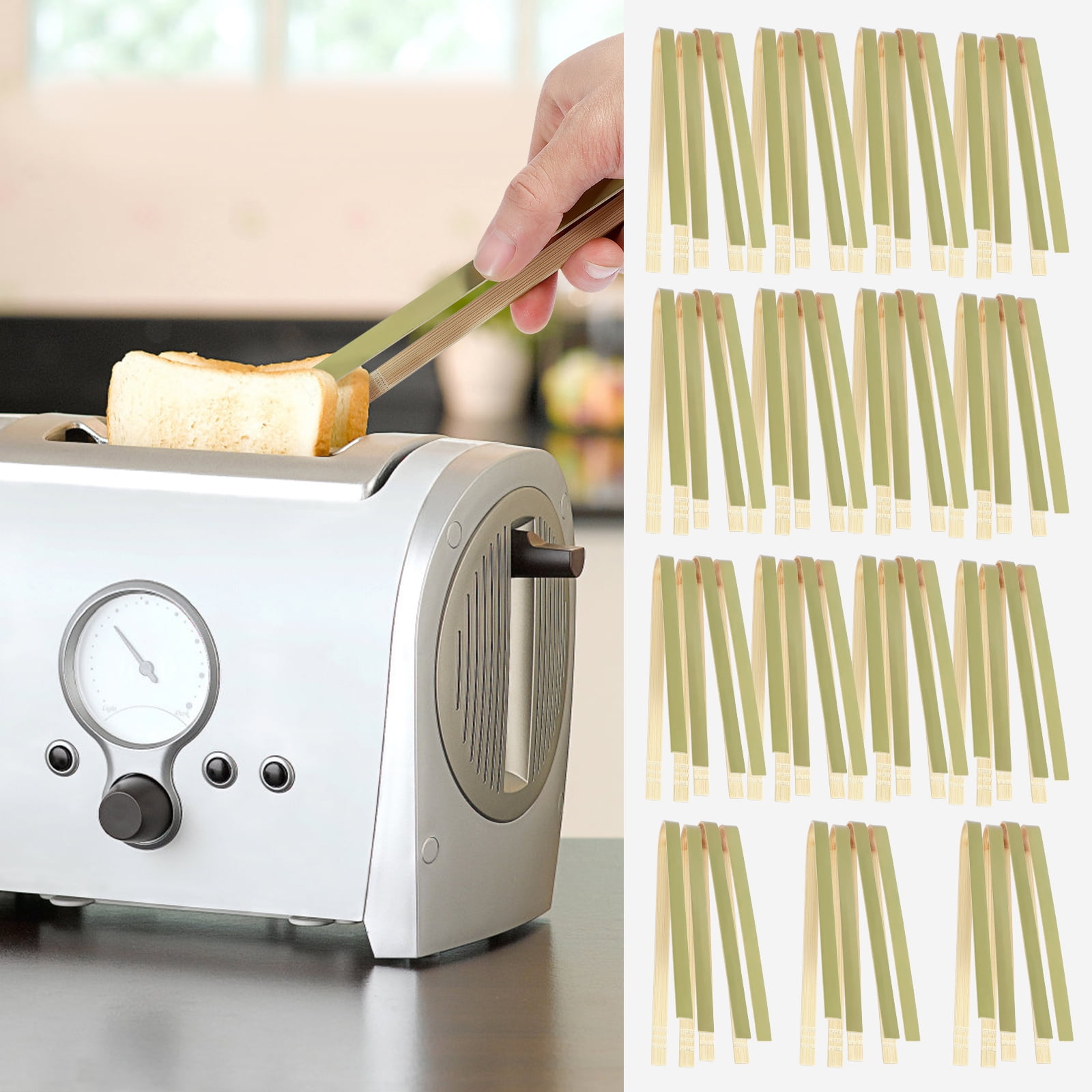 60 Pcs Mini Bamboo Tongs Portable Small Toast Tongs Reusable Food ...