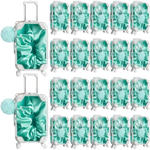 60 Pcs Mini Empty Suitcase Storage Box with Plush Ball Keychain and ...