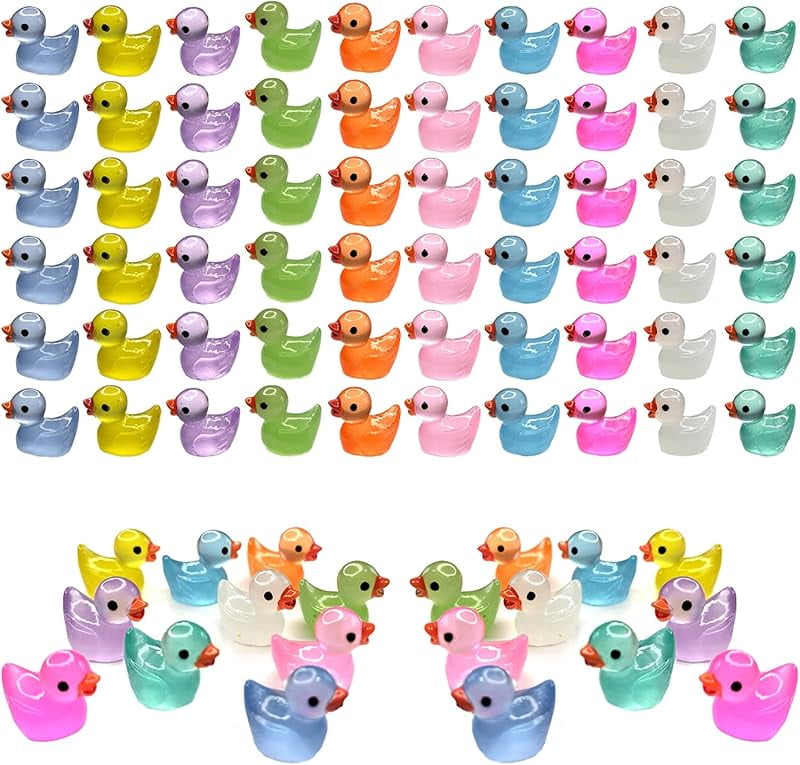 60 Pcs Mini Resin Ducks Luminous Tiny Ducks Miniature Duck Glow in The ...