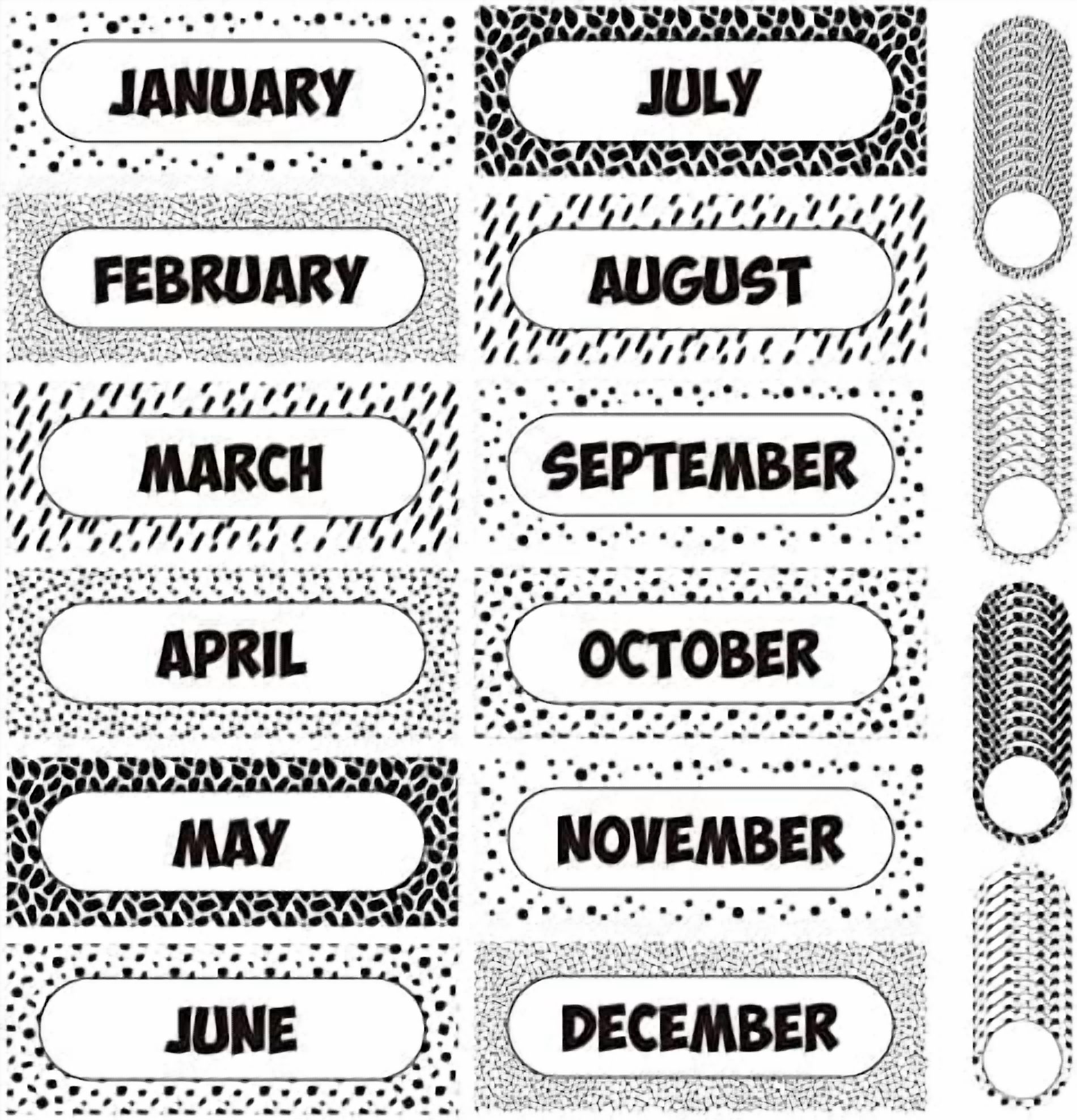 60 Pcs Monthly Headliners Painted Dots on White Months of The Year for ...