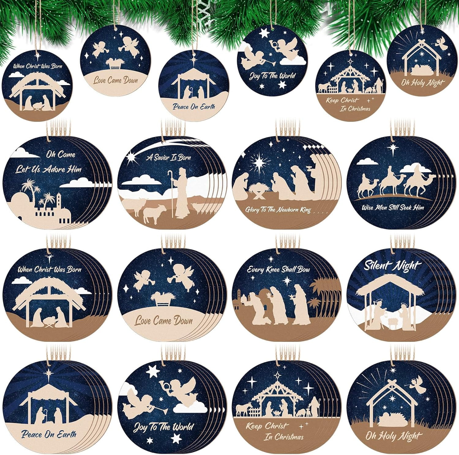 60 Pcs Nativity Scene Christmas Tree Ornament Christian Religious ...