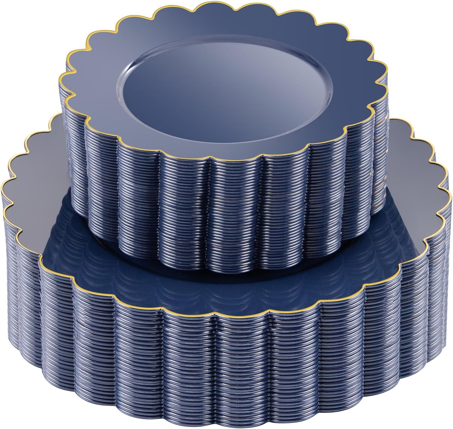 60 Pcs Navy Blue Plastic Scalloped Plates with Gold Rim, Heavyweight ...