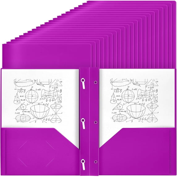 60 Pcs Neon Purple Plastic Folders with Pockets, Prongs, and Card Slot ...