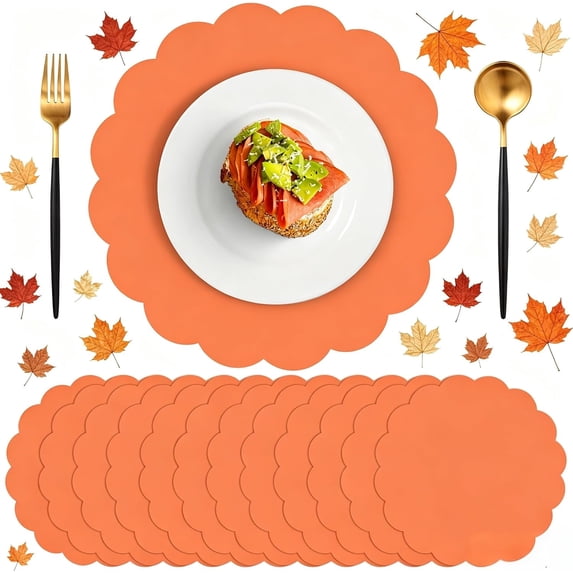 60 Pcs Orange Paper Placemat, Disposable Scalloped Fall Placemats | 13. ...