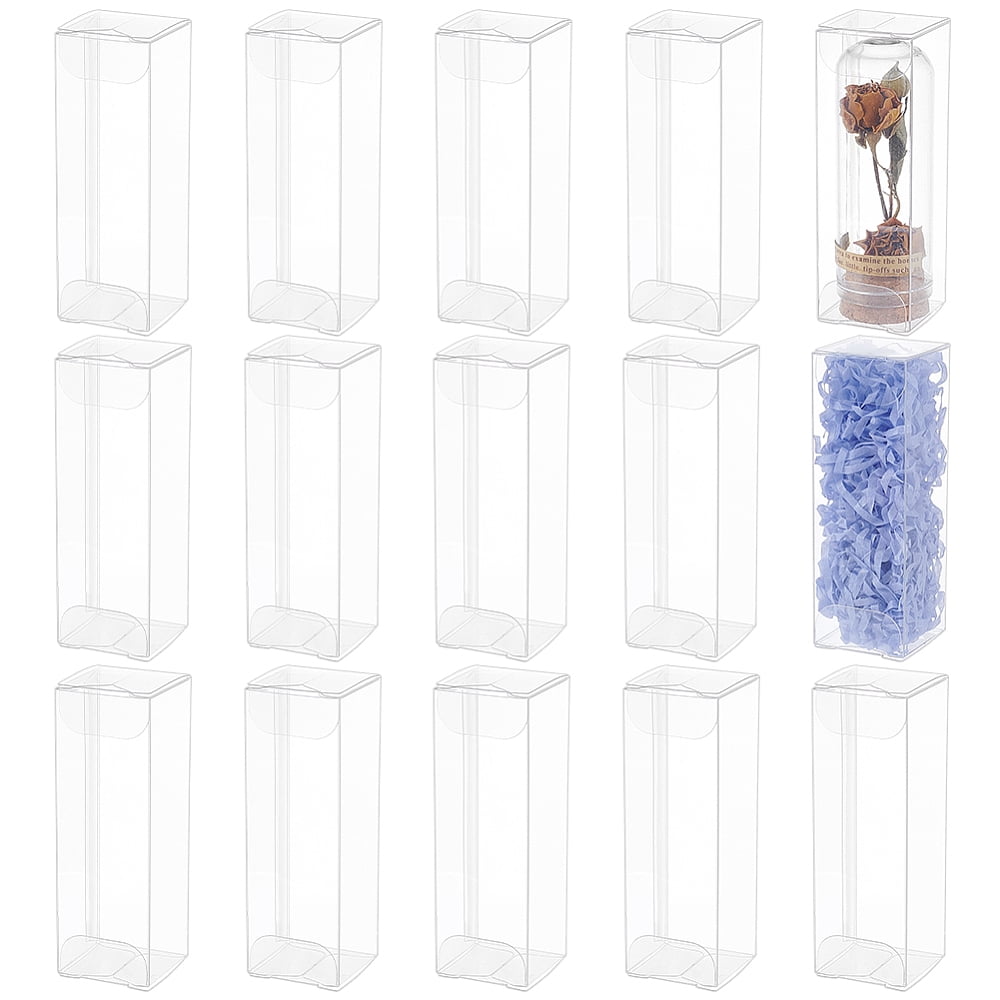 60 Pcs PET Cube Packaging Boxes 1.1x1.1x3.5 inch Rectangle Transparent ...