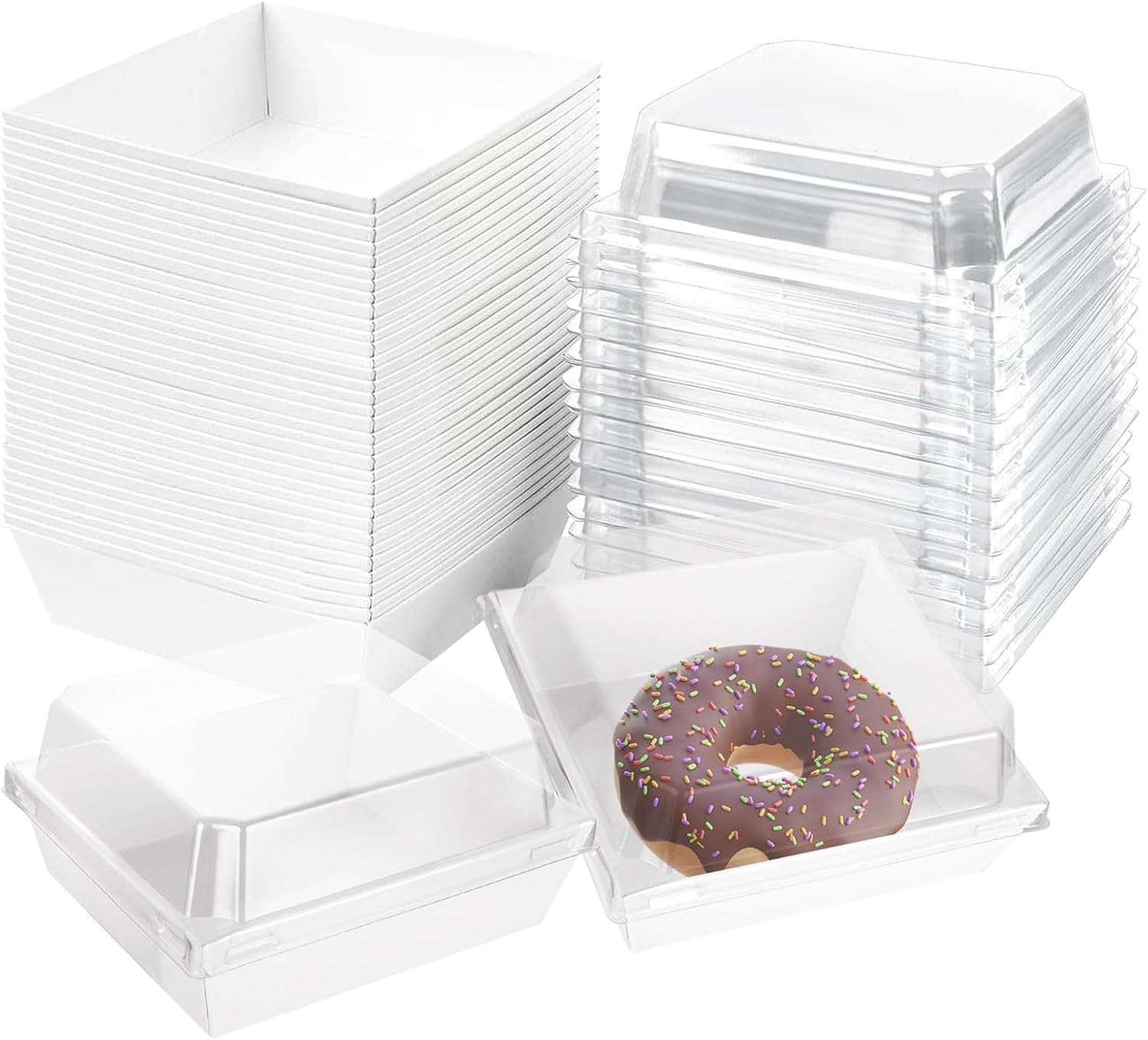 60 Pcs Paper Charcuterie Boxes with Clear Lids, 4.5 in White Cookie ...