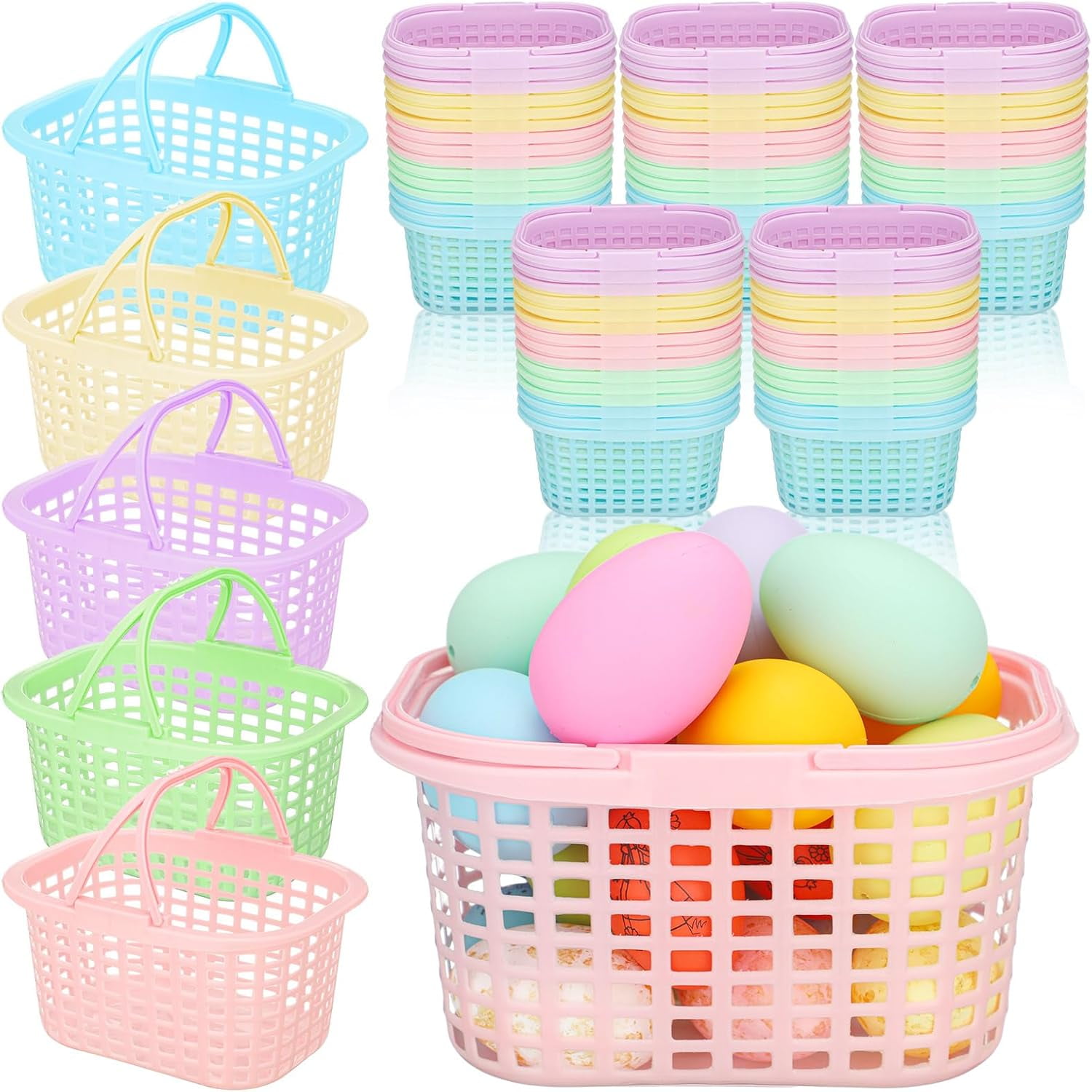 60 Pcs Pastel Plastic Easter Baskets Bulk Small Colorful Plastic ...