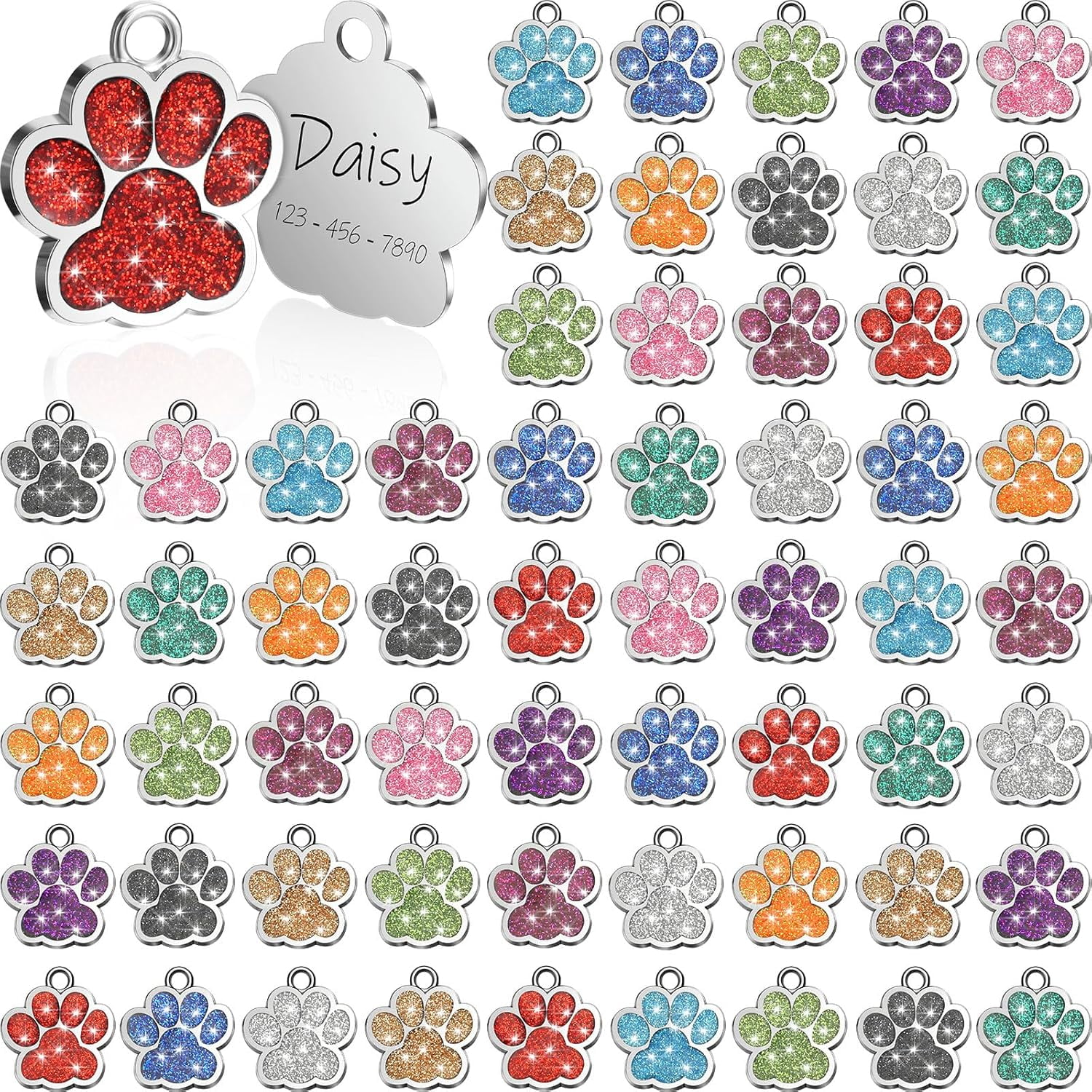 60 Pcs Personalized Paw Print Pet Tag for Dogs and Cats, Blank Pet ID ...