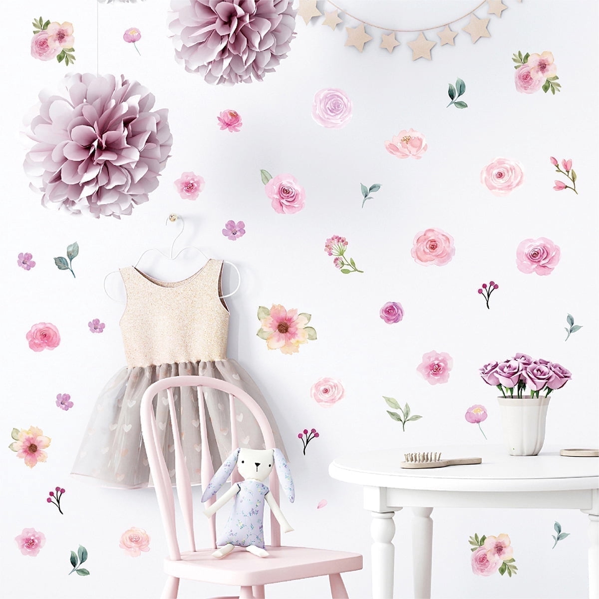 Pink Flowers Decals Wedding Party Wall Stickers Vinyl Peel and Stick ...