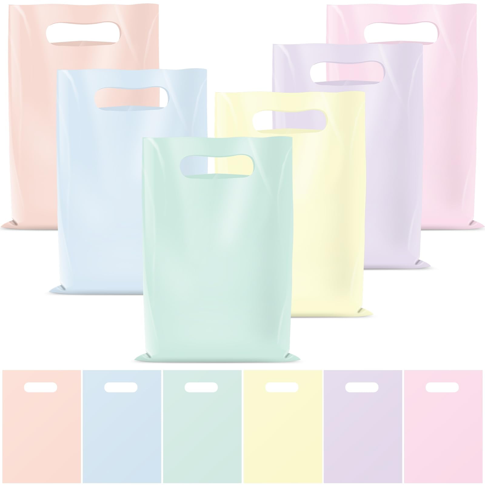 60 Pcs Plastic Pastel DHF10 Gift Bags Bulk Pastel Bags with Handles ...