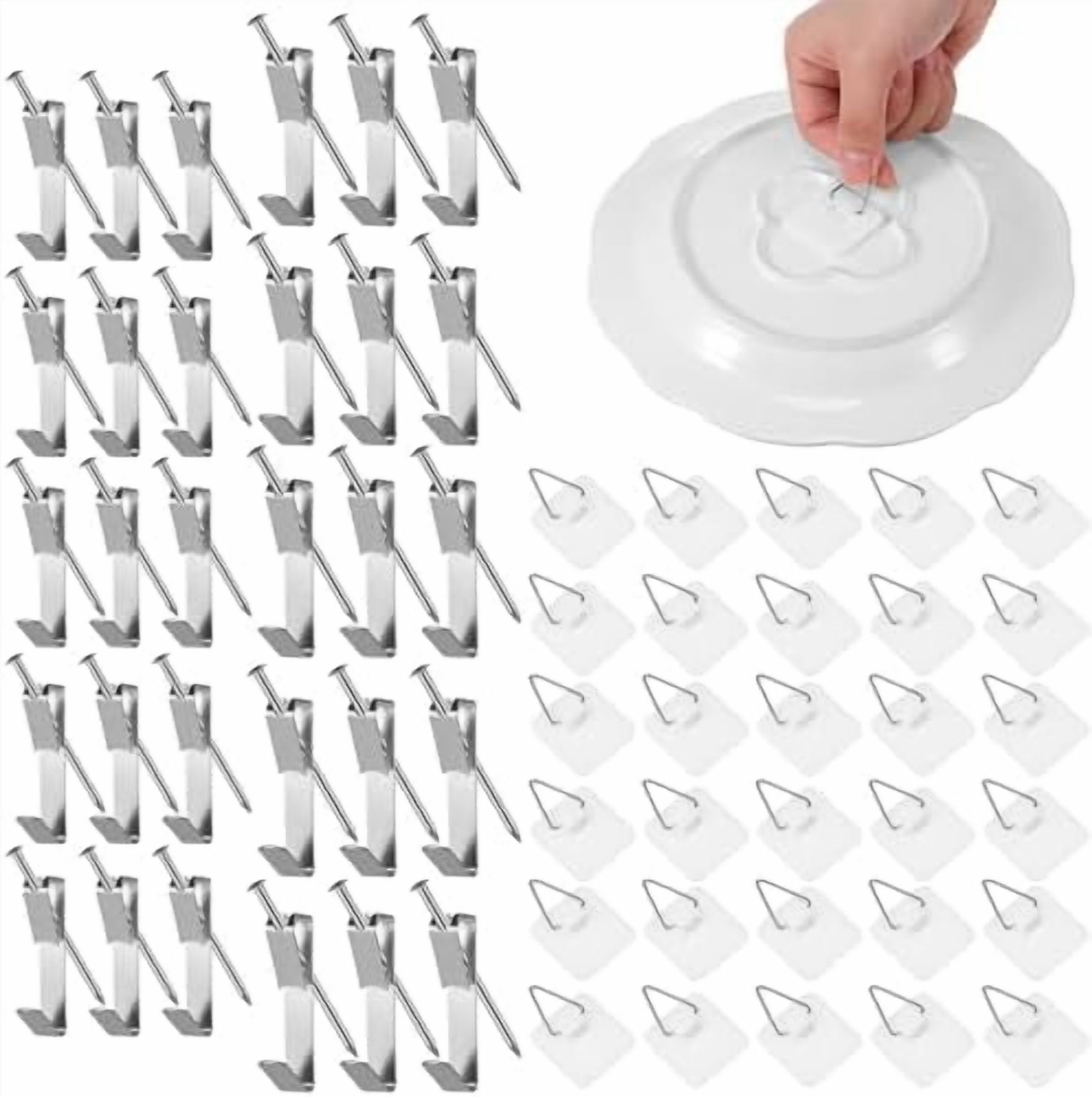 60 Pcs Plate Hangers Kits Invisible Hanging Decorative Wall Picture ...