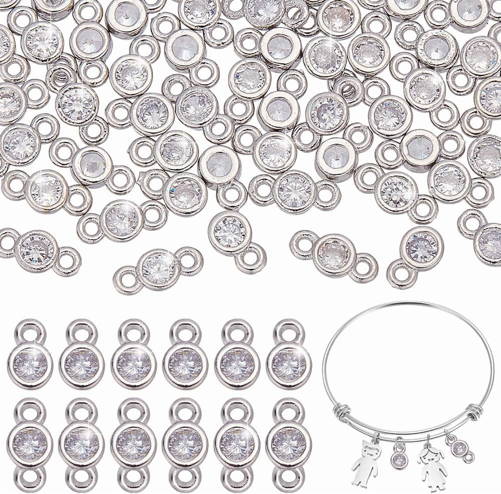 60 Pcs Platinum Round Charm Connector 2 Styles Brass Cubic Zirconia ...