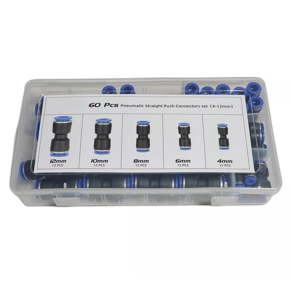 60 Pcs Pneumatic Push Connectors Kit -Quick Release Air Line Fittings ...